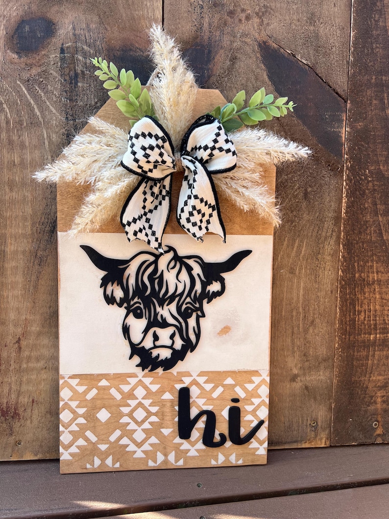 Highland Cow Door Tag| Highland Cow Door Wreath| Front Door Decor ...