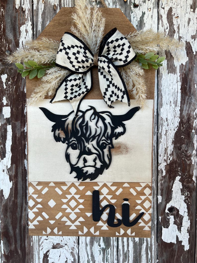 Highland Cow Door Tag| Highland Cow Door Wreath| Front Door Decor ...