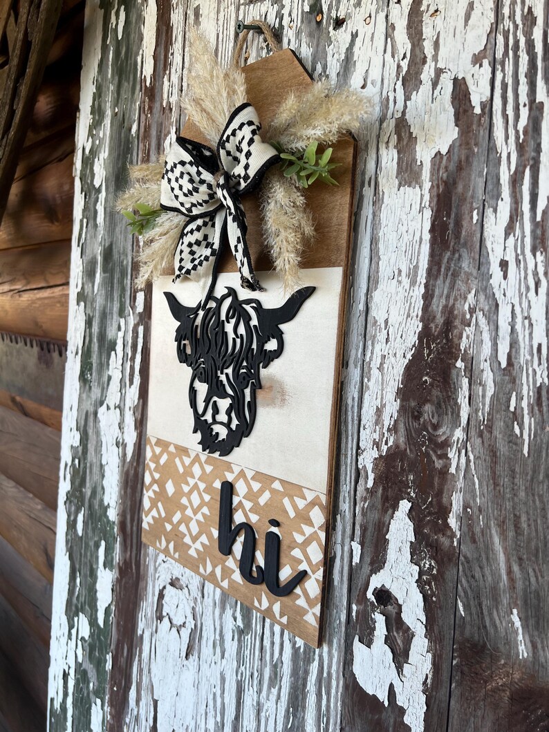 Highland Cow Door Tag| Highland Cow Door Wreath| Front Door Decor ...