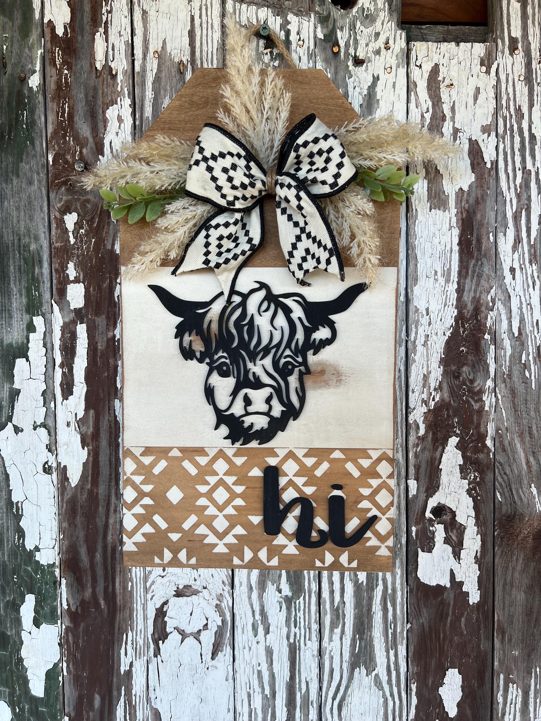 Highland Cow Door Tag| Highland Cow Door Wreath| Front Door Decor ...