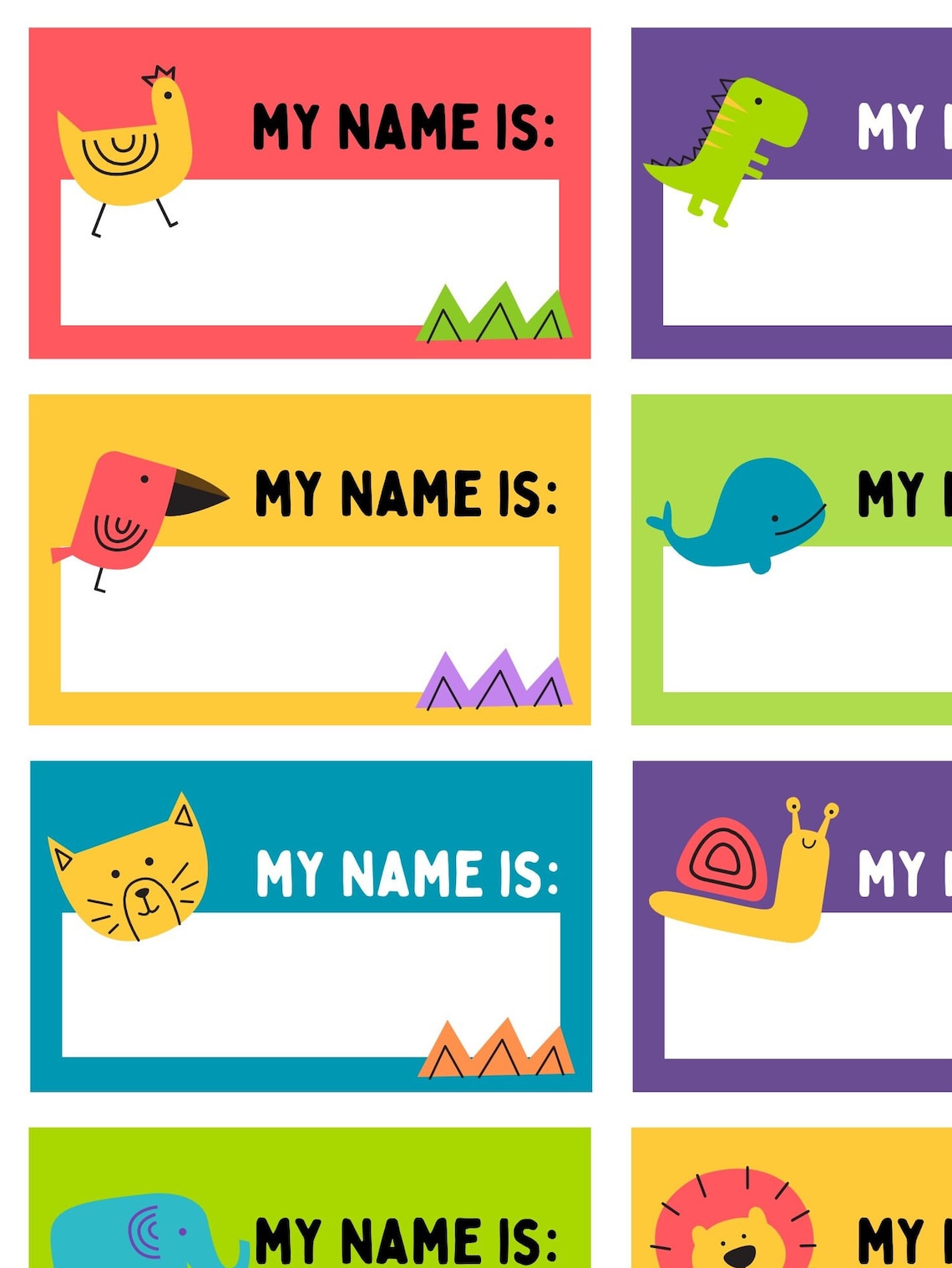 Printable Name Tags Kids Party Name Tags Colourful Party Decor School ...