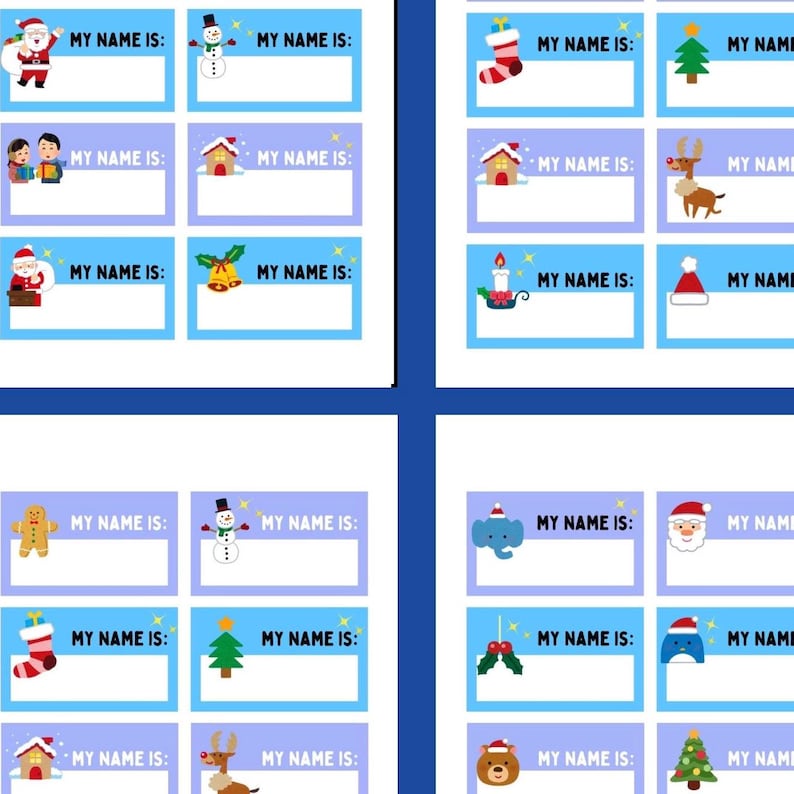 Printable Christmas Name Tags Kids Party Name Tags Colourful Christmas ...