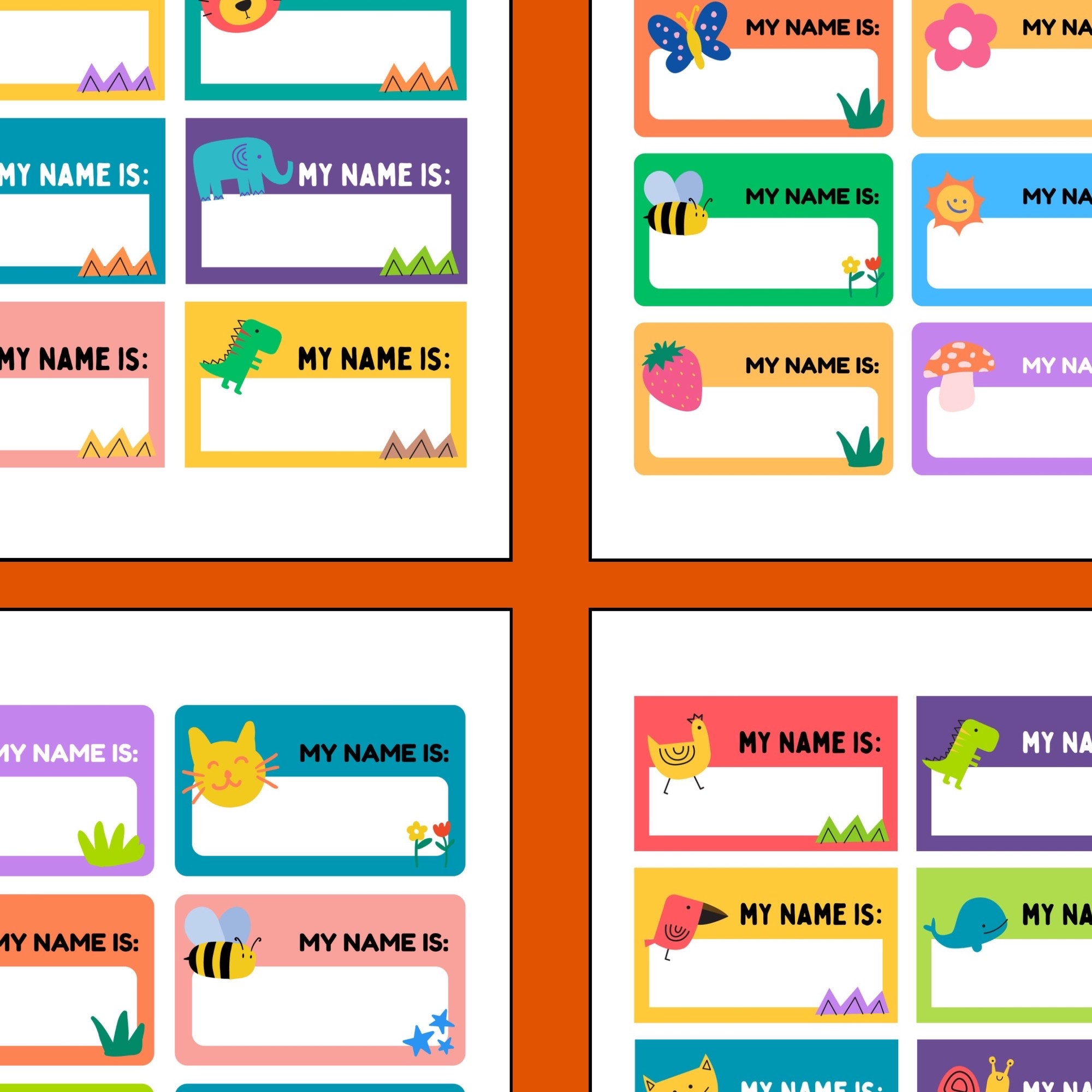 Printable Name Tags Kids Party Name Tags Colourful Party Decor School ...