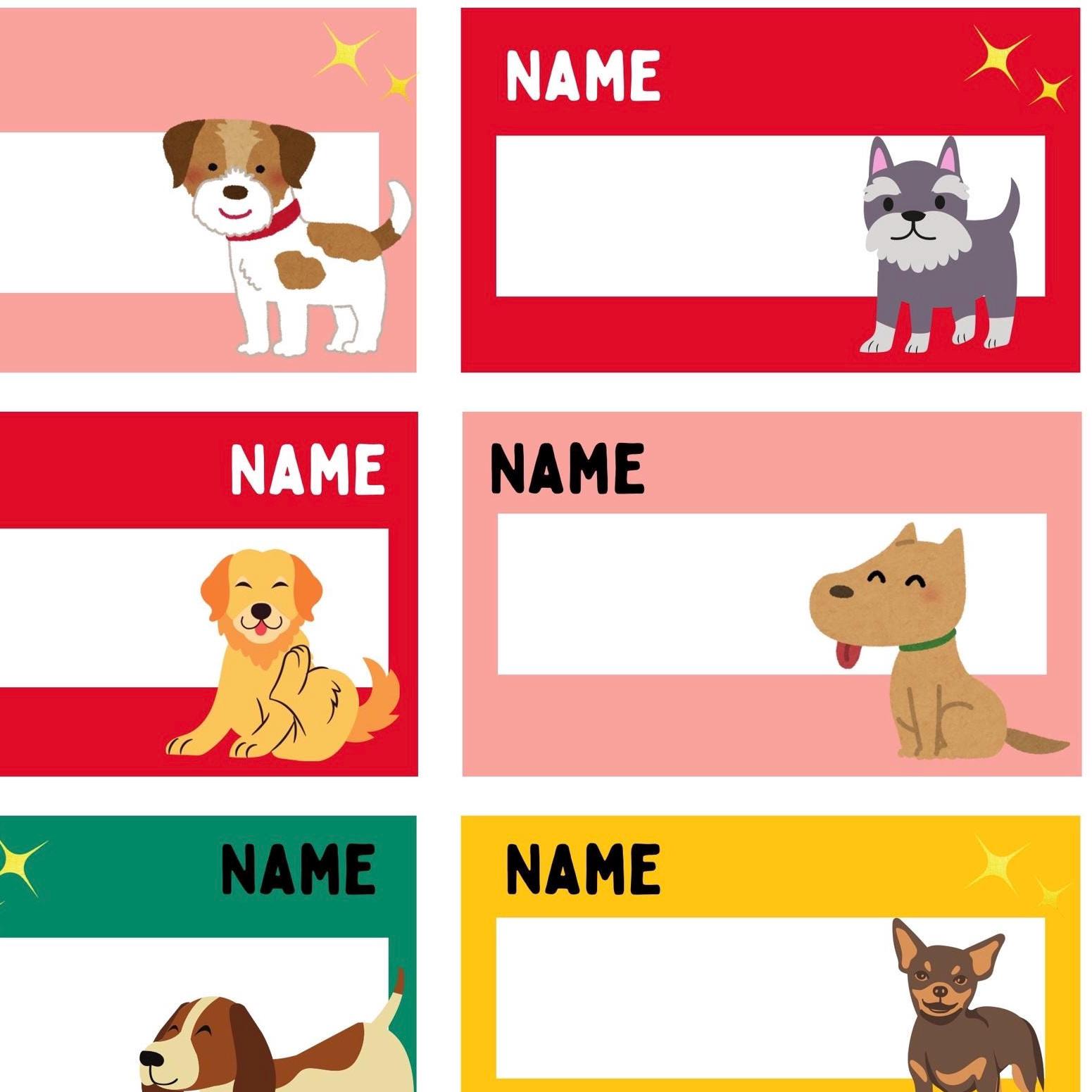 Printable Dog Name Tags: Kids School Labels, Party Badges (digital ...