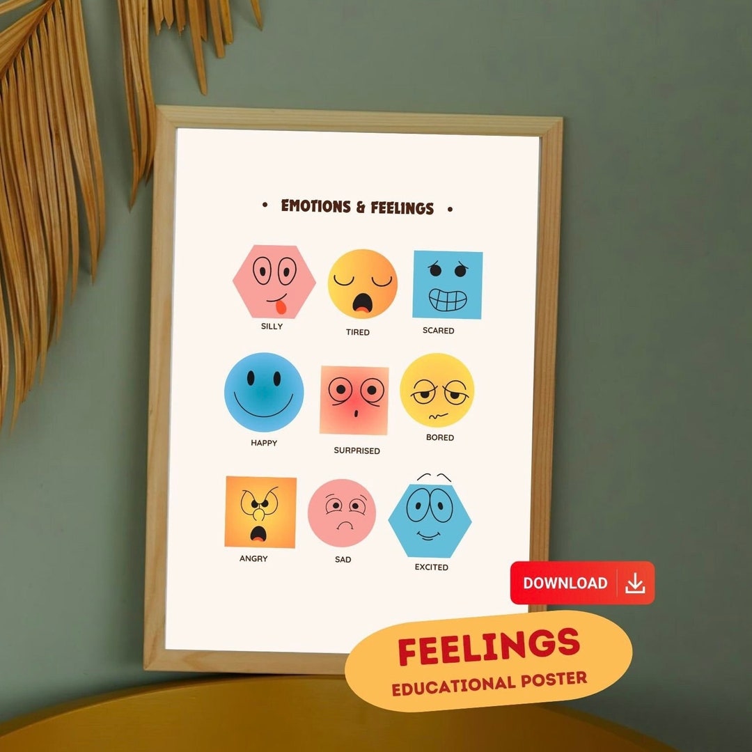 Feelings Chart Kids Learning Poster Homeschool Decor Cute Classroom ...