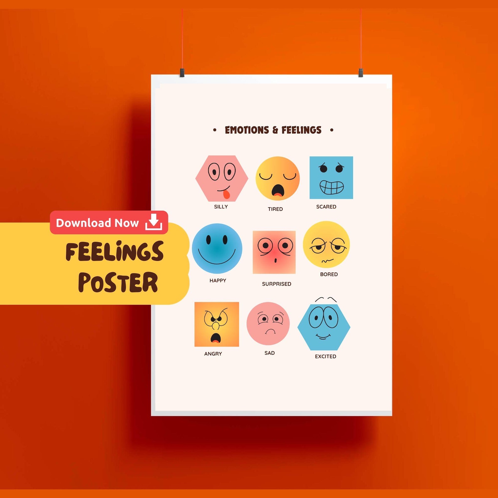 Printable Poster Kids Feelings Chart Learning Poster Homeschool ...