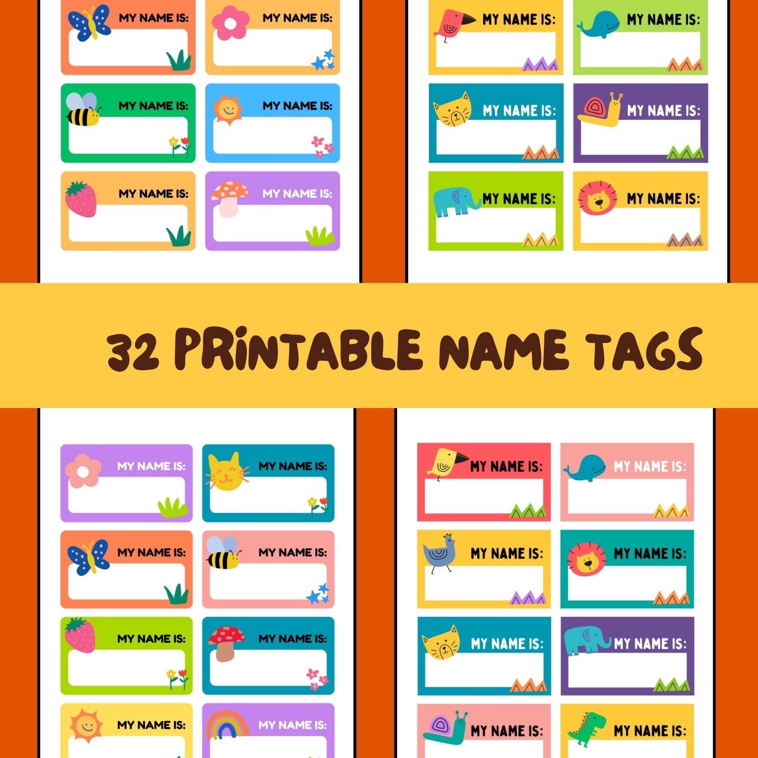 Printable Name Tags Kids Party Name Tags Colourful Party Decor School ...