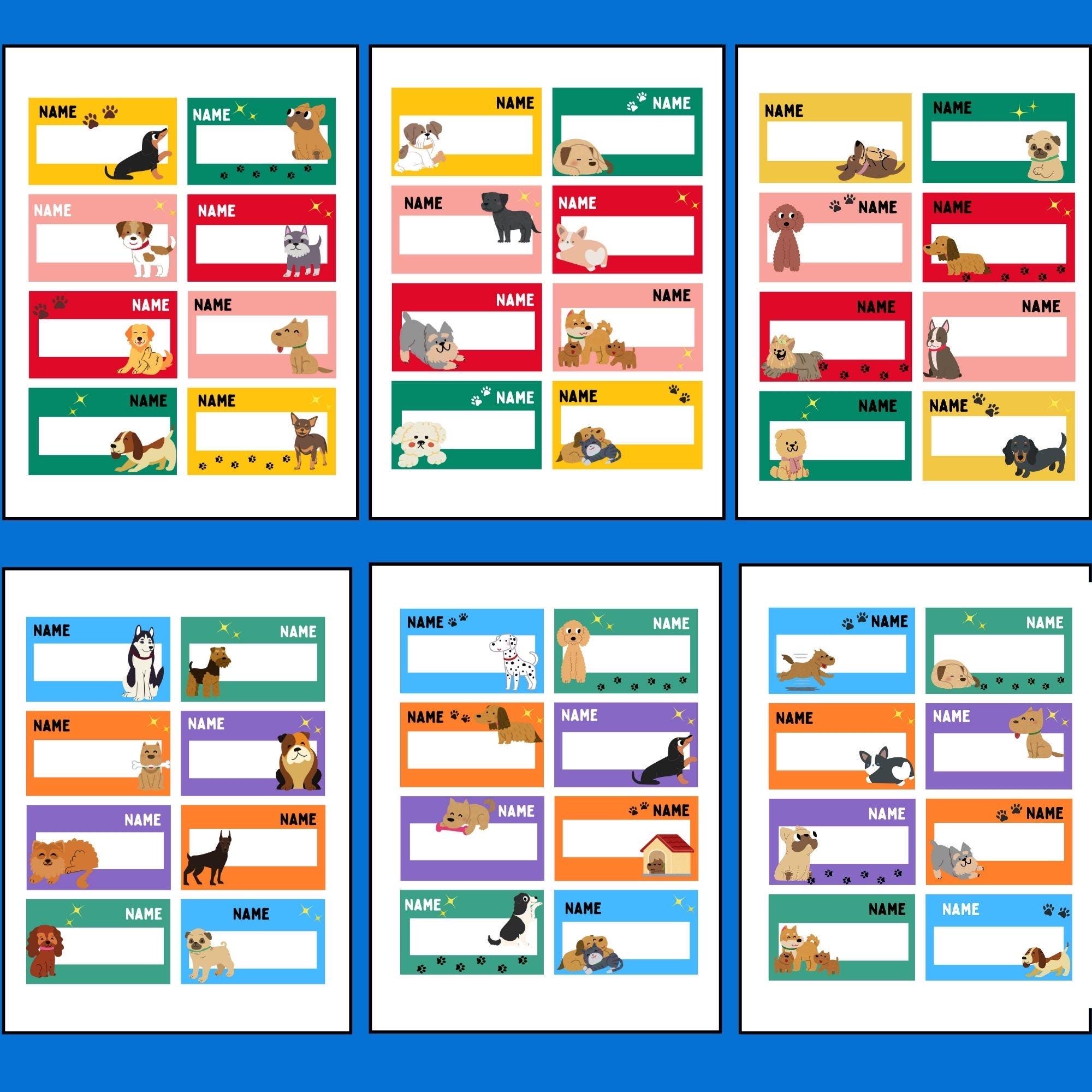 Printable Dog Name Tags: Kids School Labels, Party Badges (digital ...