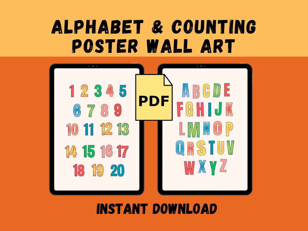 Alphabet & Numbers Poster Set: Boho Educational Wall Art (digital ...