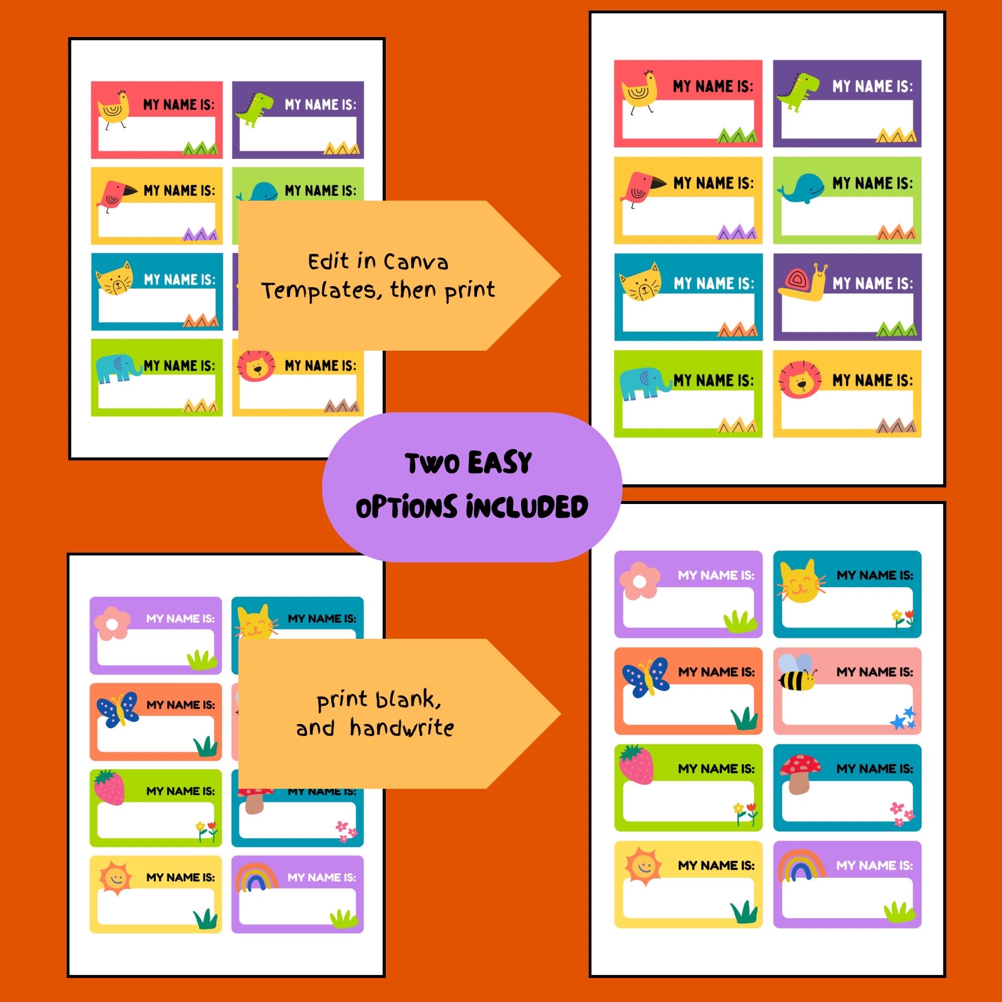 Editable Canva Name Tags Printable Name Tags Kids Party Name Tags ...