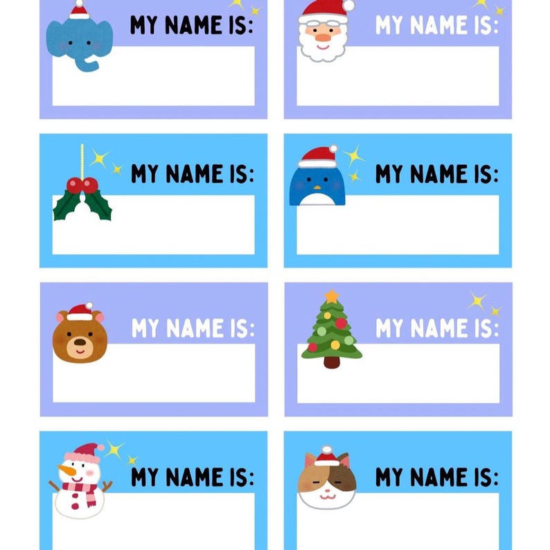Printable Christmas Name Tags: Kids Party Decor (PDF & JPEG) - Etsy
