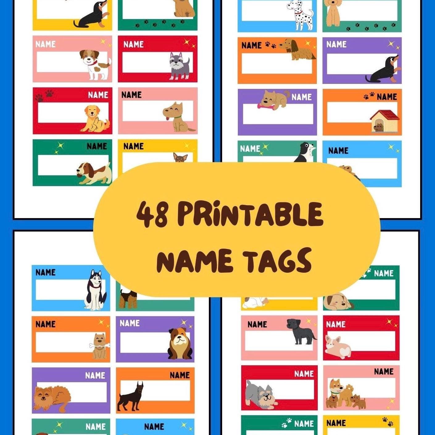 Printable Name Tags Kids School Name Tags Dogs Party Name Tags ...