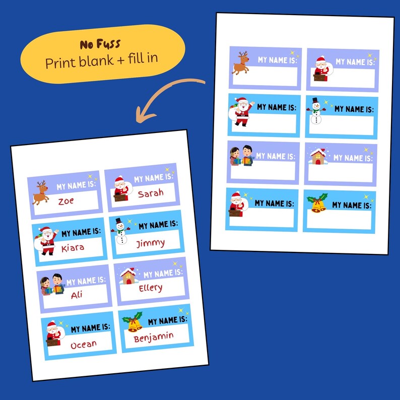 Printable Christmas Name Tags: Kids Party Decor (PDF & JPEG) - Etsy