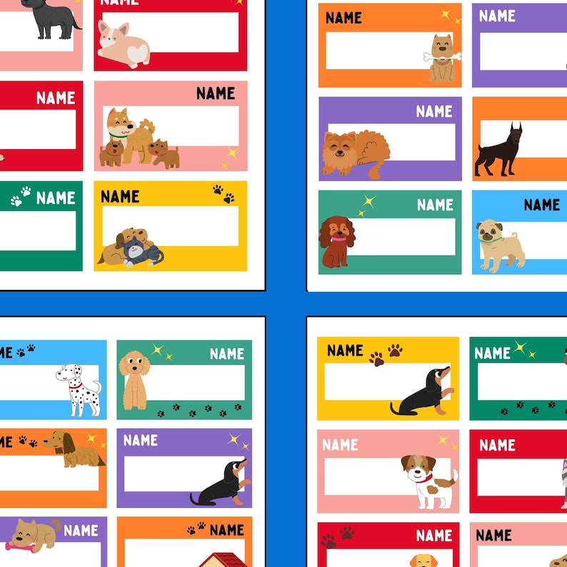 Printable Name Tags Kids School Name Tags Dogs Party Name Tags ...
