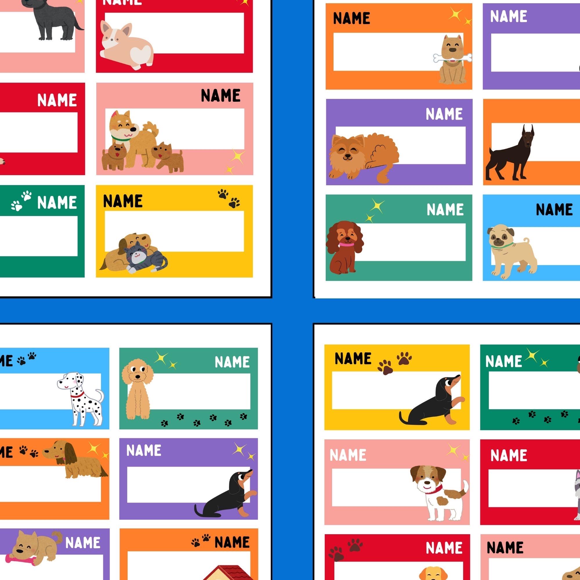 Printable Dog Name Tags: Kids School Labels, Party Badges (digital ...