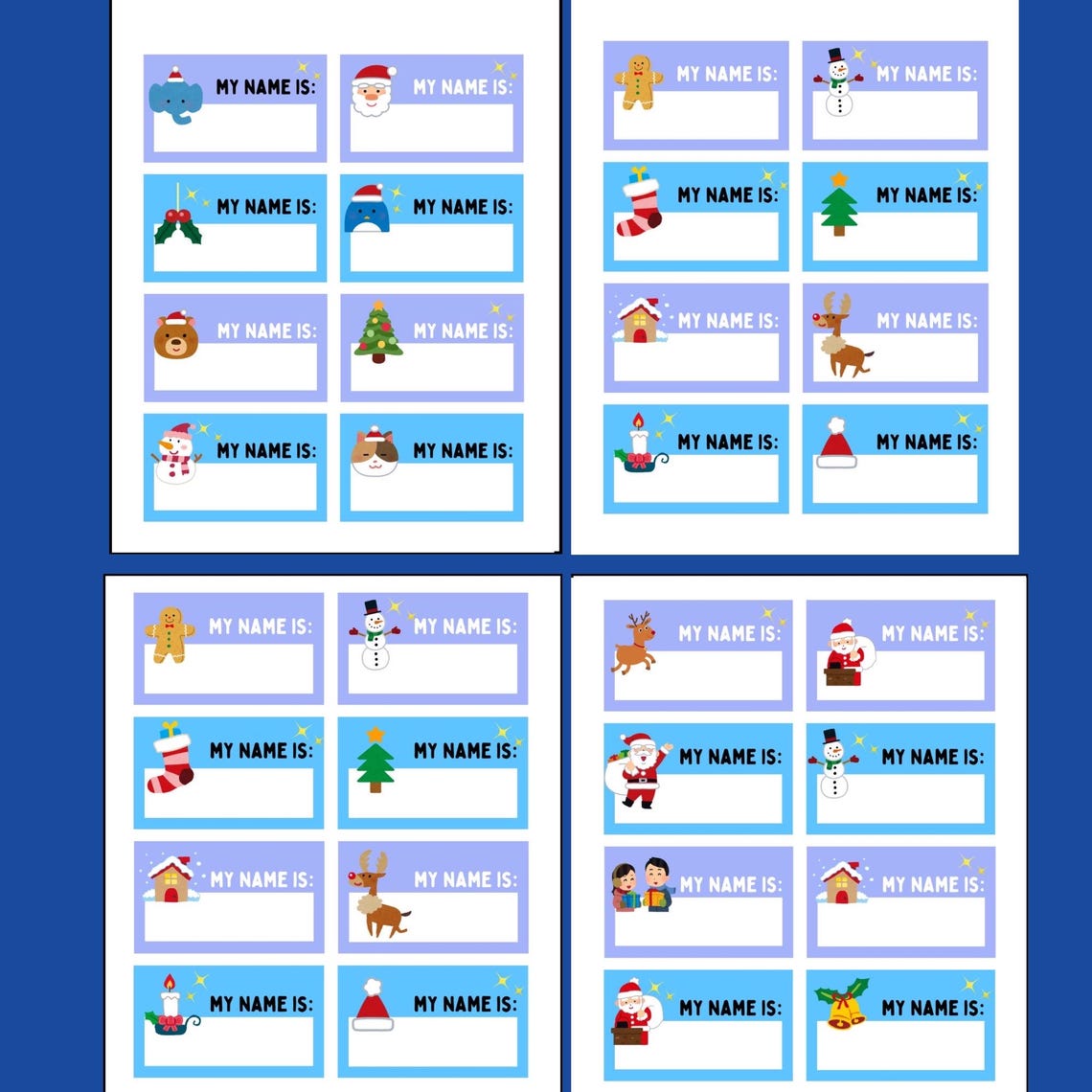 Printable Christmas Name Tags Kids Party Name Tags Colourful Christmas ...