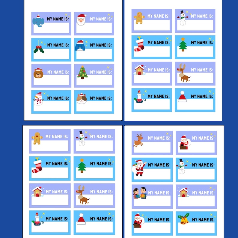 Printable Christmas Name Tags Kids Party Name Tags Colourful Christmas ...