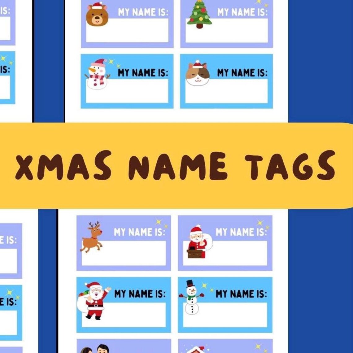 Printable Christmas Name Tags: Kids Party Decor (PDF & JPEG) - Etsy