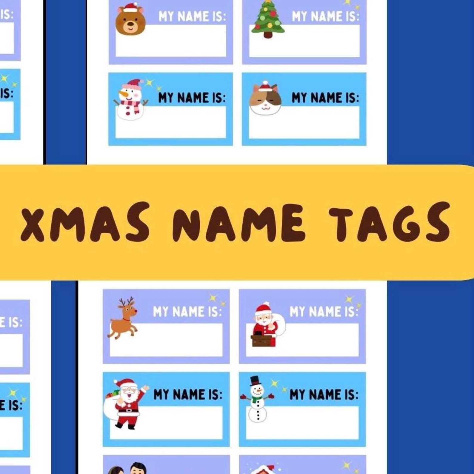 Printable Christmas Name Tags: Kids Party Decor (PDF & JPEG) - Etsy