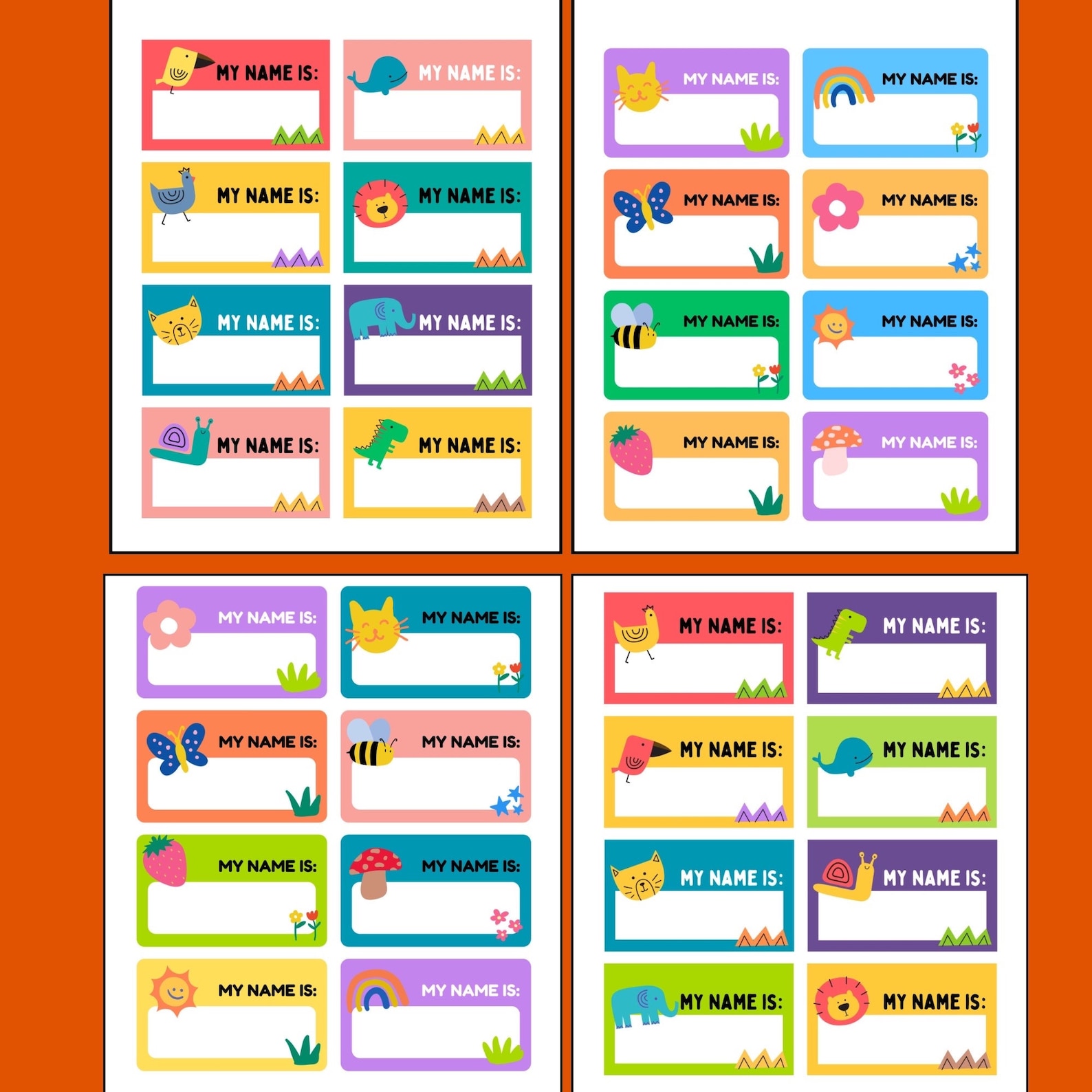 Printable Kids Name Tags, Colorful Party Decor (canva Editable, Digital ...