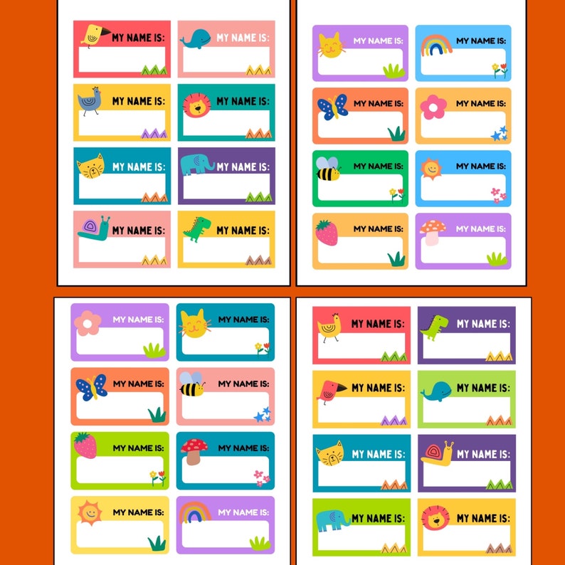 Printable Name Tags Kids Party Name Tags Colourful Party Decor School ...