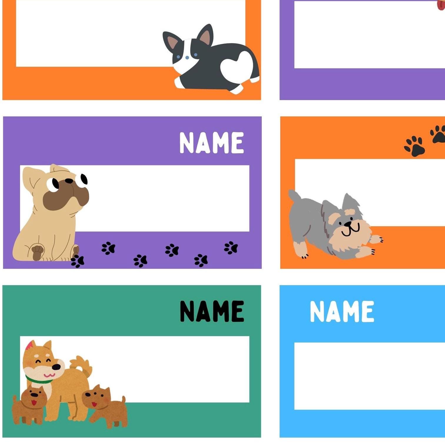 Printable Name Tags Kids School Name Tags Dogs Party Name Tags ...