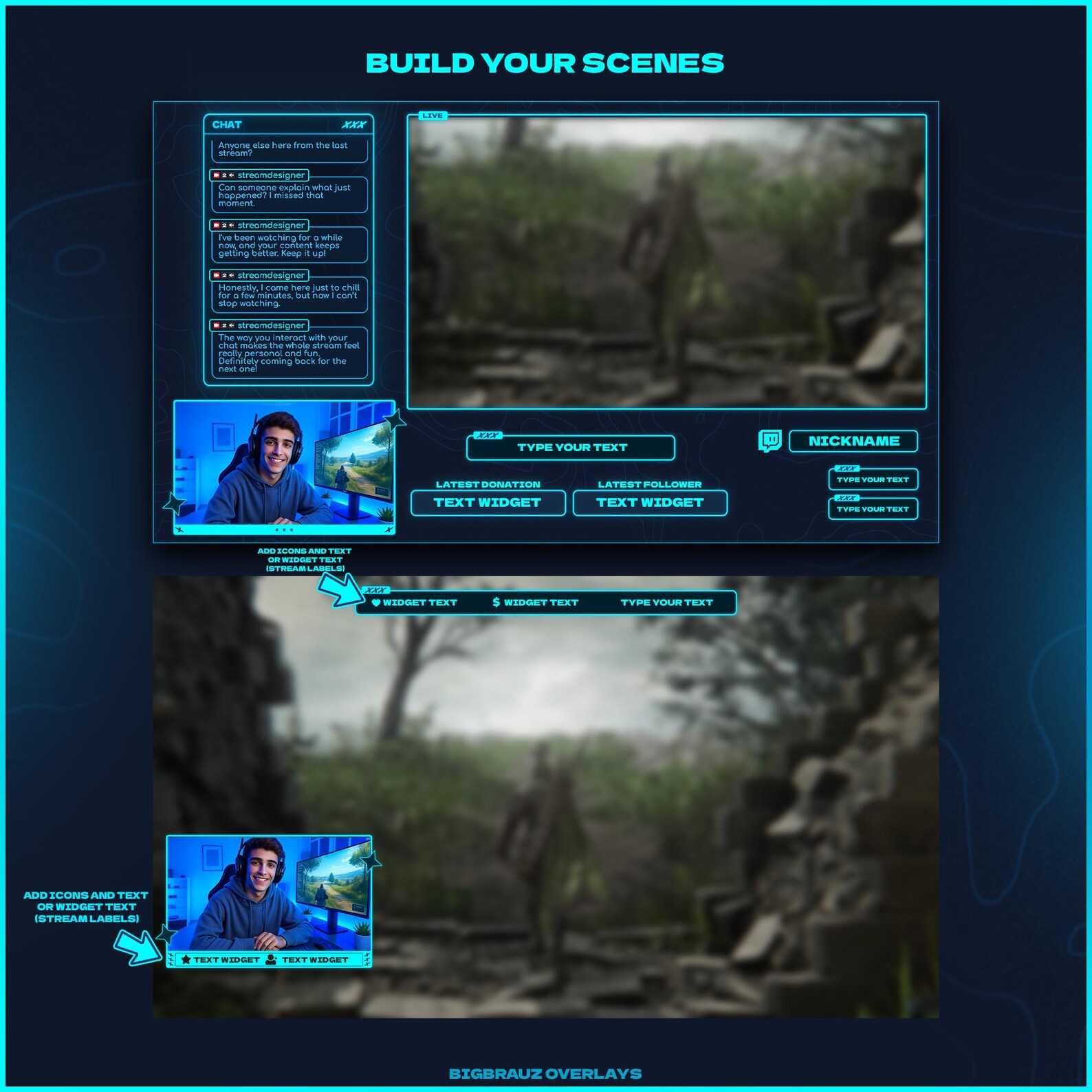 Animated Dark Blue Neon Stream Overlay Package: Y2K Brutalism Style - Etsy