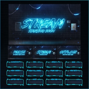 OVERLAYS Stream Animated BLUE NEON Style Twitch Package - Etsy