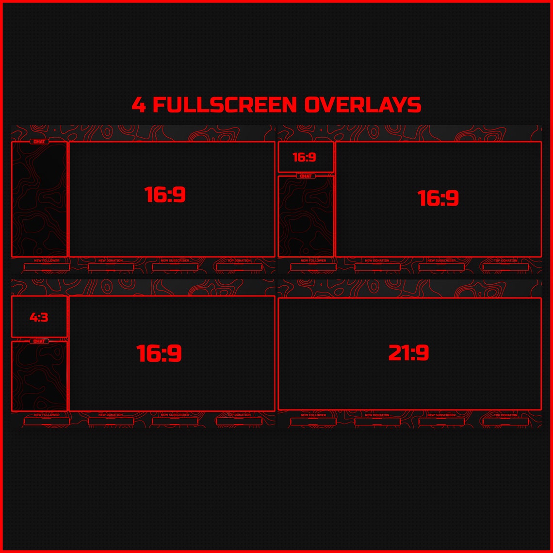 Animated RED Stream Overlays Package for Twitch, Youtube, OBS ...