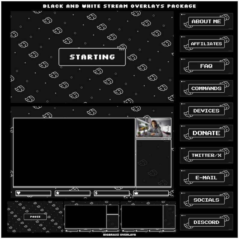 Paquete de overlays animados de Dark Stream para Twitch, YouTube, OBS y ...