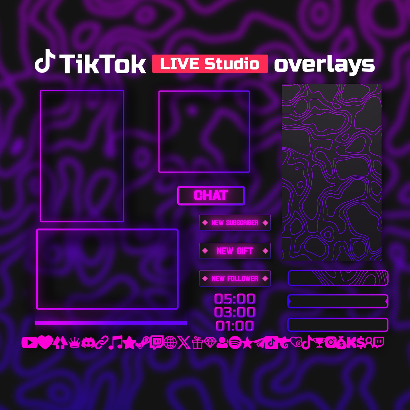 ANIMATED Purple TIKTOK Streaming Overlay Package Tiktok Live Animated Overlays Purple Stream ...