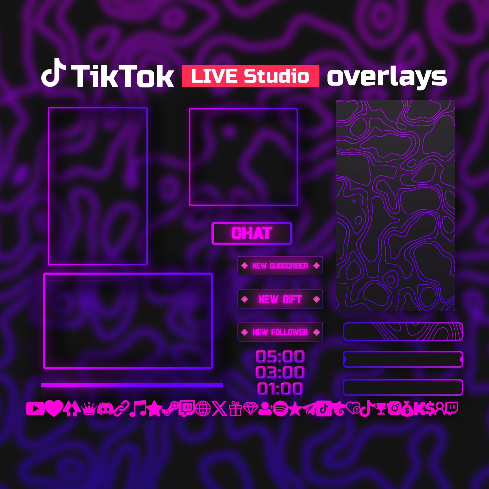 ANIMATED Purple TIKTOK Streaming Overlay Package Tiktok Live Animated ...