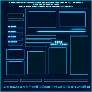 Animated Blue Neon Stream Overlays Package (twitch Overlays, Youtube ...