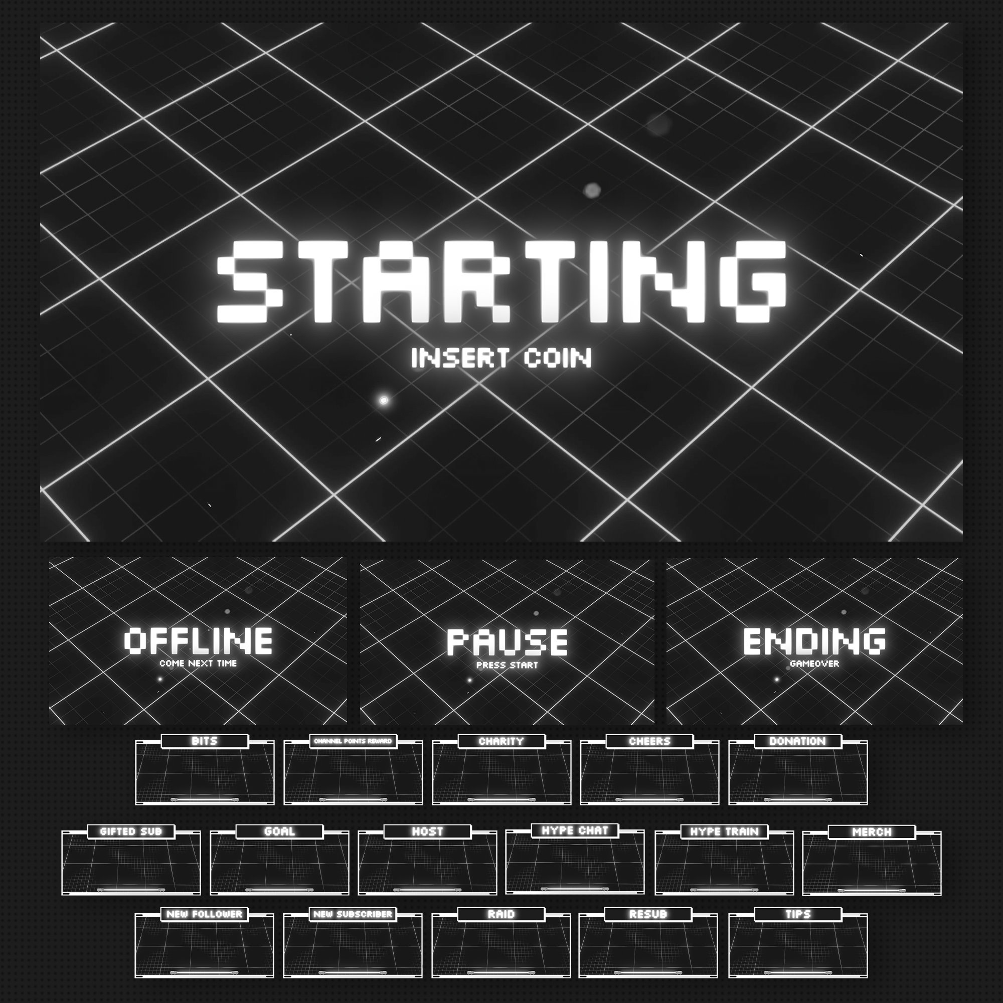 Animated DARK Retro Neon Stream Overlays Package for Twitch, Youtube ...