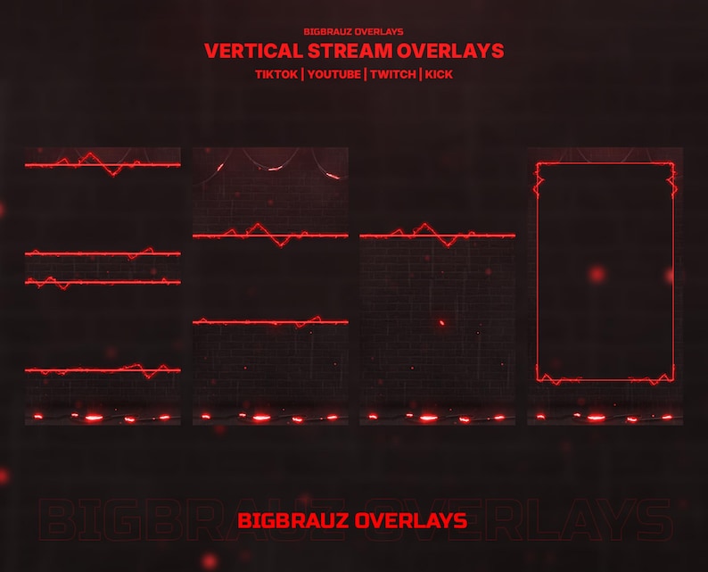 Animated Vertical Red NEON Stream Overlays (tiktok, Twitch, Youtube ...