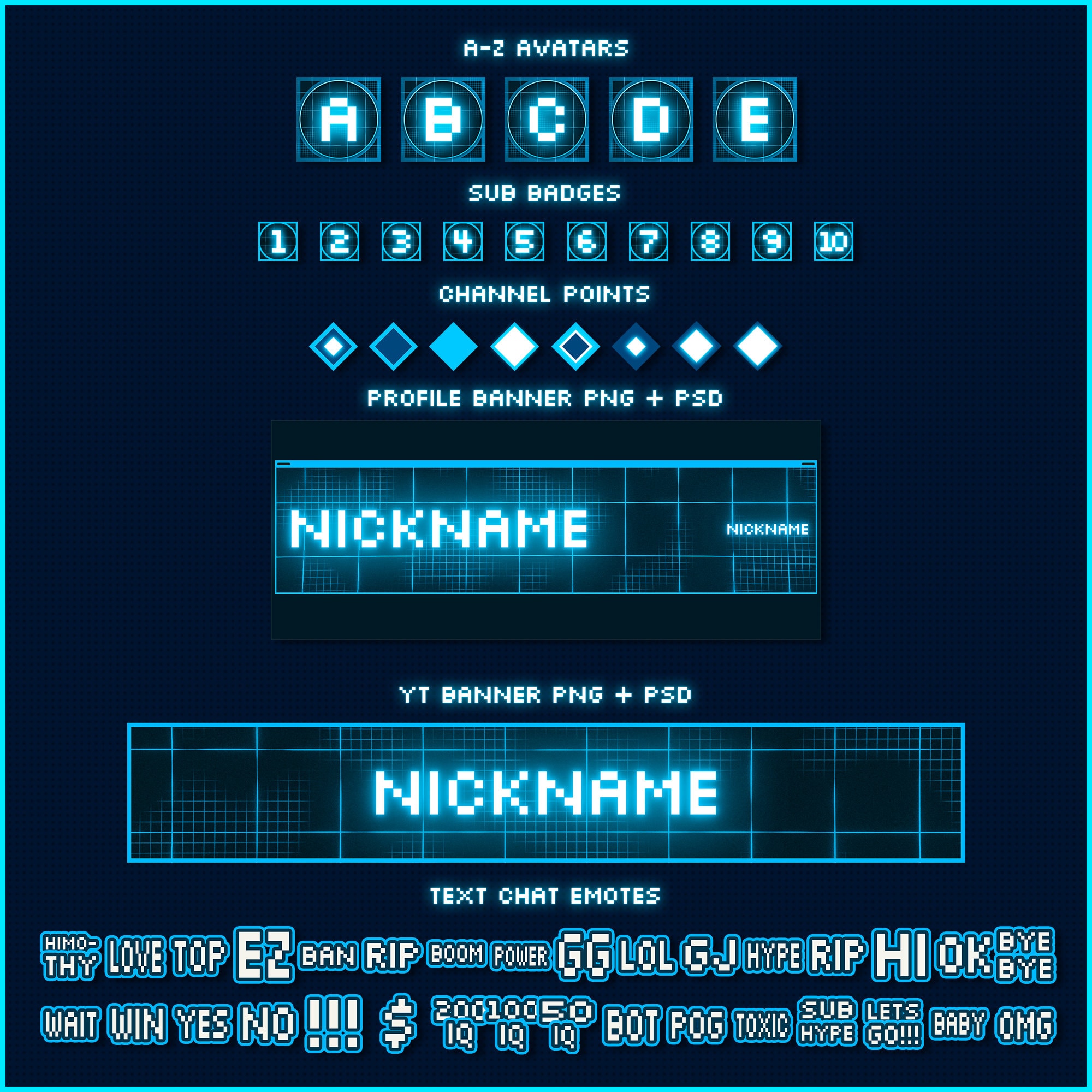 Animated Blue Neon Stream Overlays Package (twitch Overlays, Youtube ...