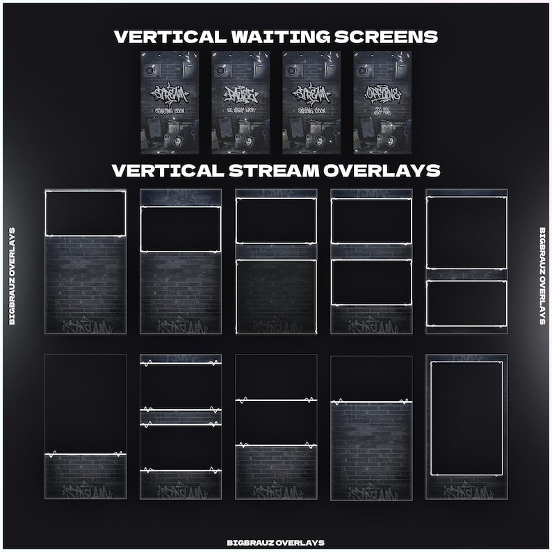 Animated Dark Graffiti Urban Neon Stream Overlays Package (twitch ...