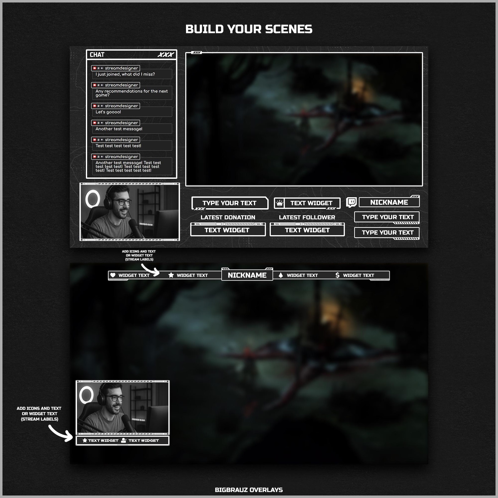 Animated DARK Stream Overlays Package for Twitch, Youtube, OBS, and ...