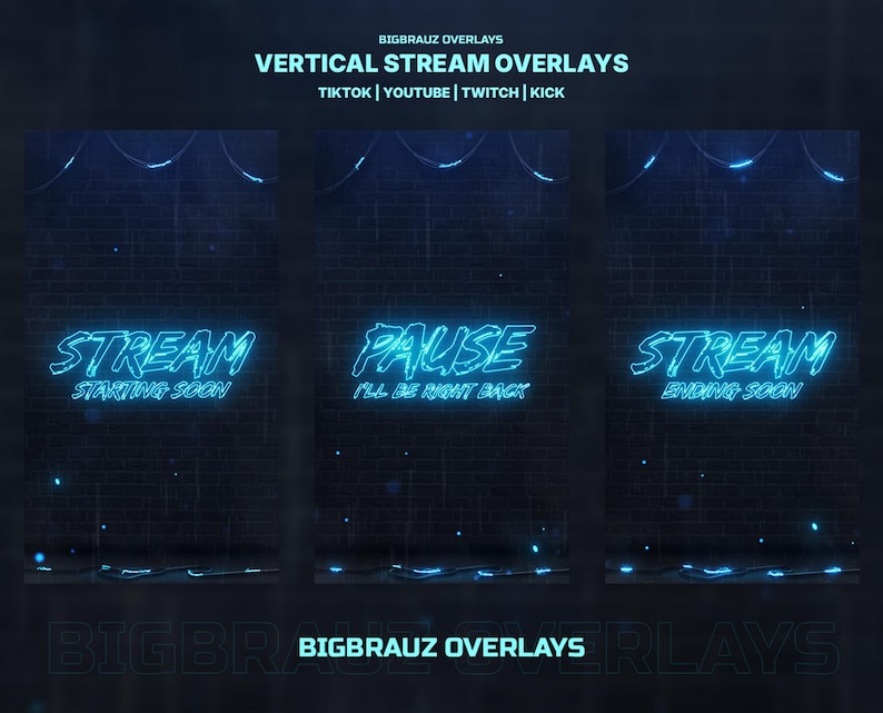 Animated Vertical Tiktok Stream Overlays - BLUE NEON - Etsy