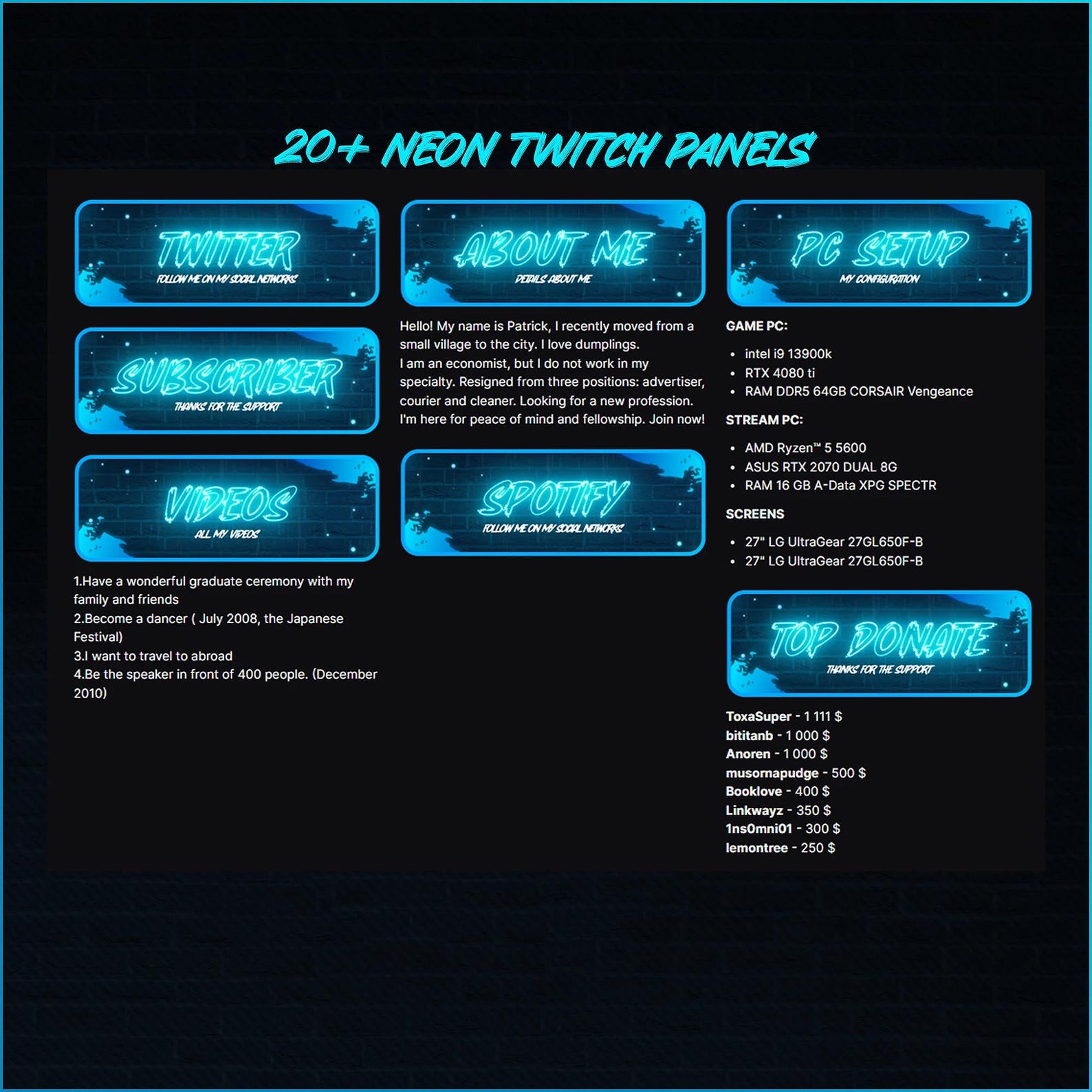 Blue Neon Twitch Panels: 22+ Designs (PNG Files) - Etsy