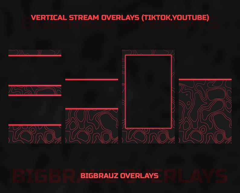 Red Animated Tiktok Stream Overlay Package: Vertical Layout (digital ...