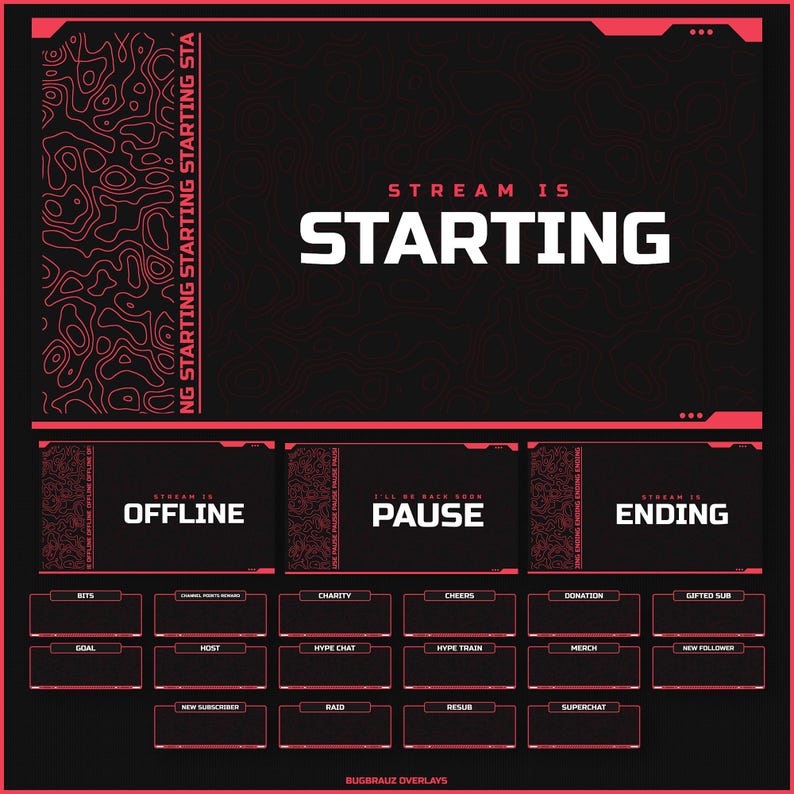 Animated RED Stream Overlays Package for Twitch, Youtube, OBS ...