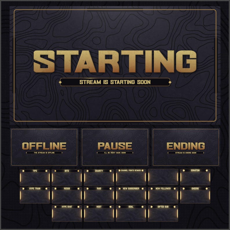 Gray, Gold, Clean Animated Twitch Topographic Style Overlay - Complete ...