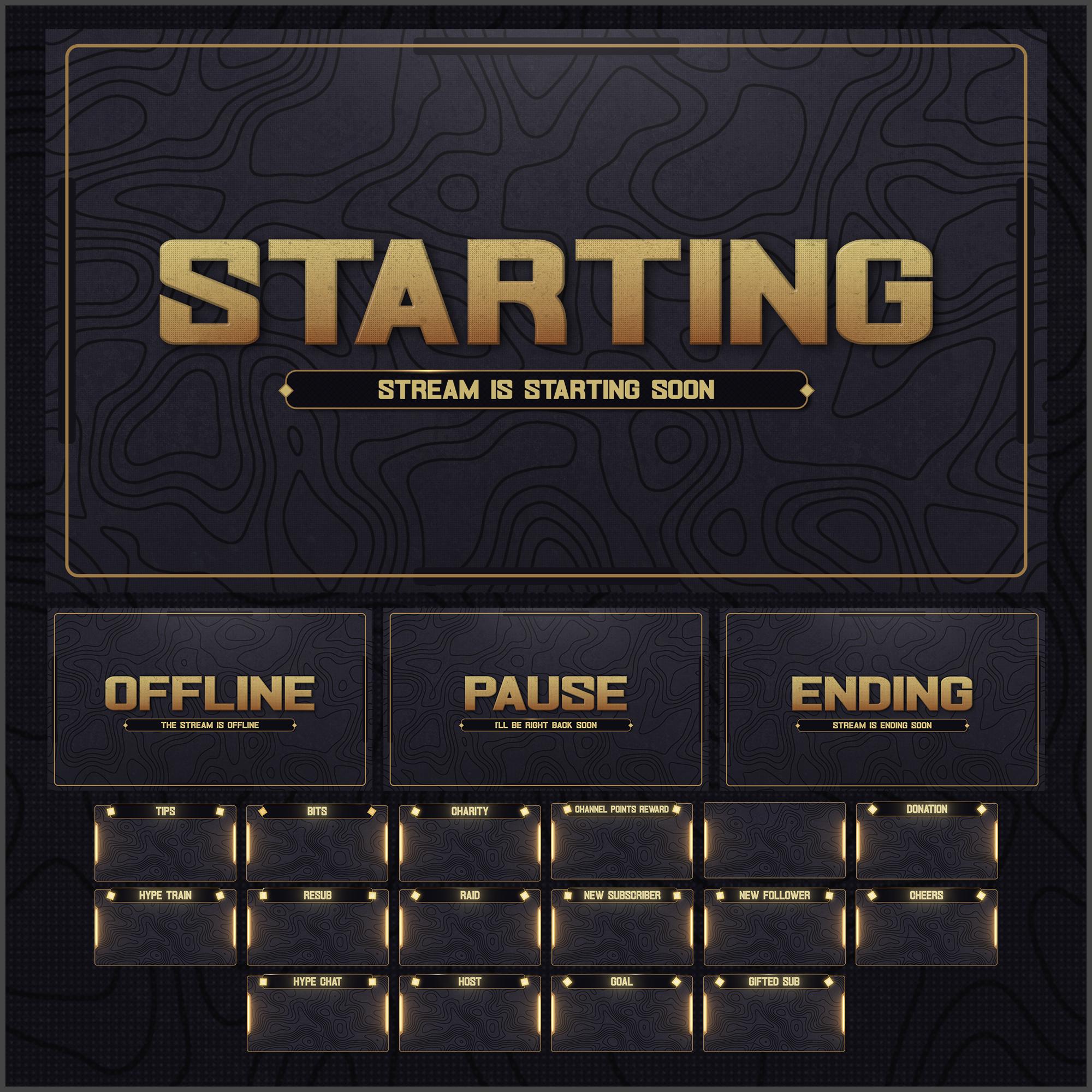 Gray, Gold, Clean Animated Twitch Topographic Style Overlay - Complete ...