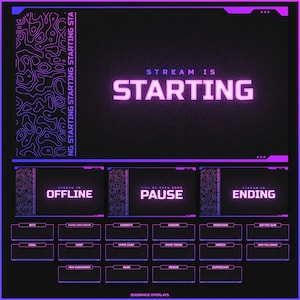 Animated PURPLE NEON Stream Overlays Package for Twitch, Youtube, OBS ...