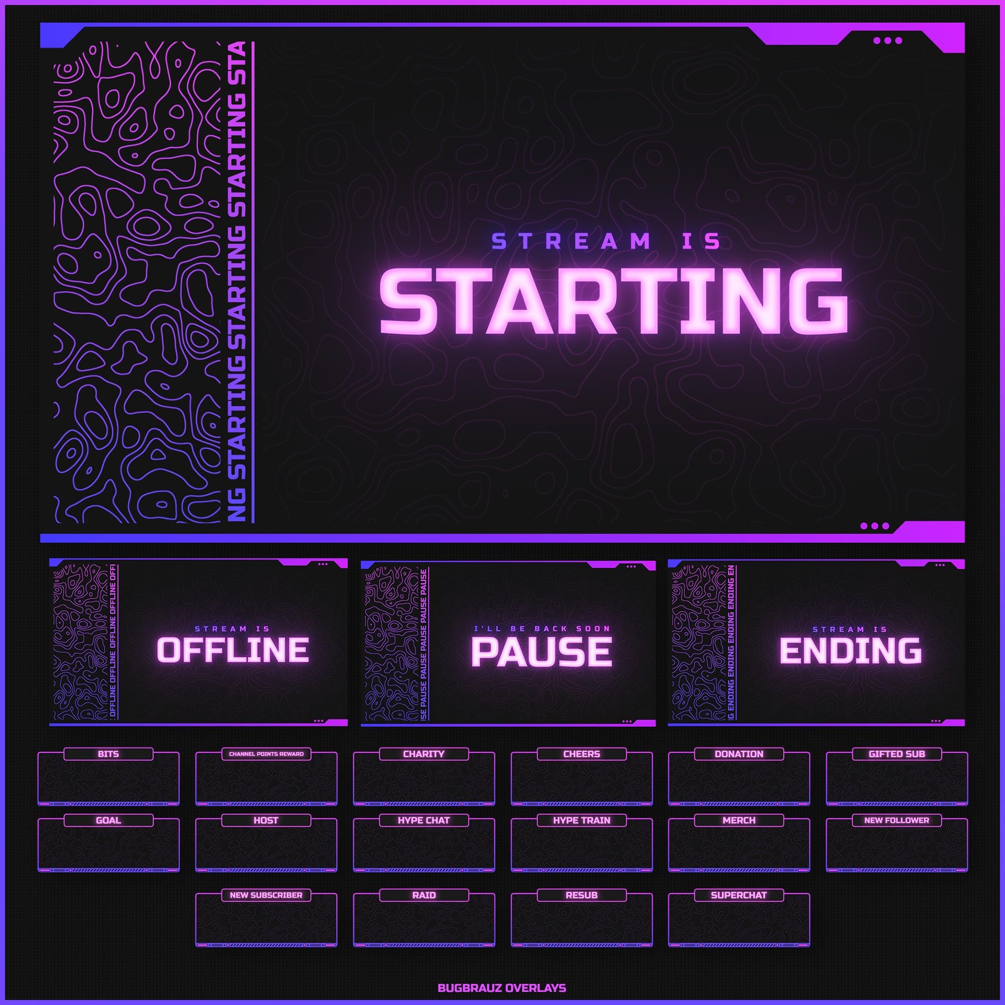 Animated PURPLE NEON Stream Overlays Package for Twitch, Youtube, OBS ...