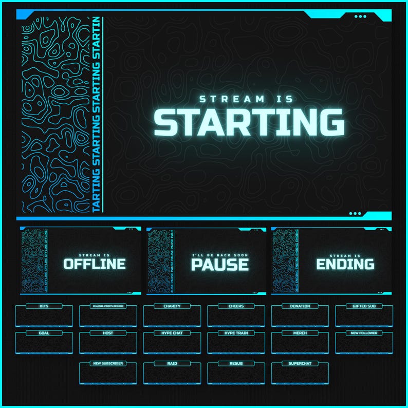 Animated Blue Neon Stream Overlay Package: Topographic Dark Style - Etsy