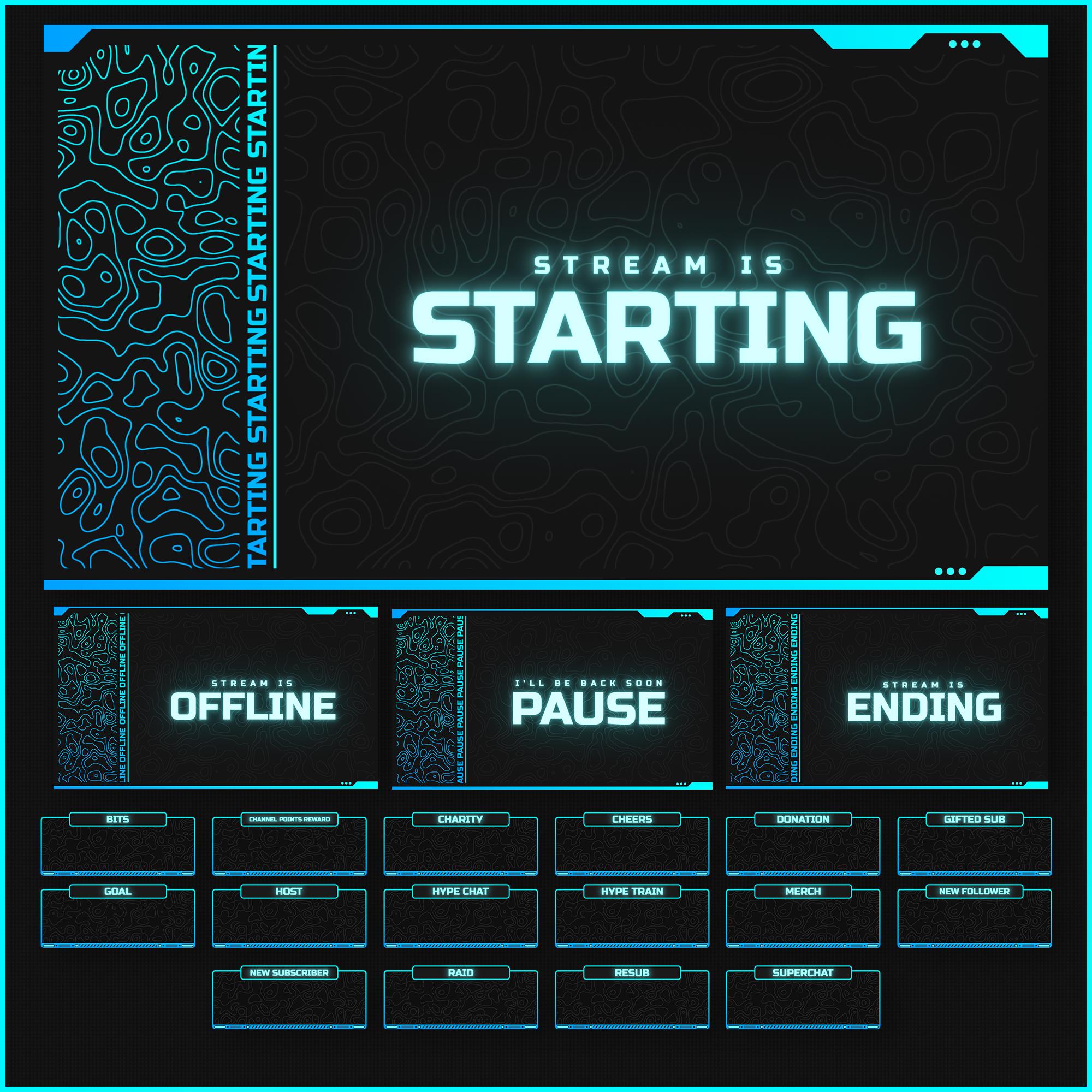 Animated Blue Neon Stream Overlay Package: Topographic Dark Style - Etsy