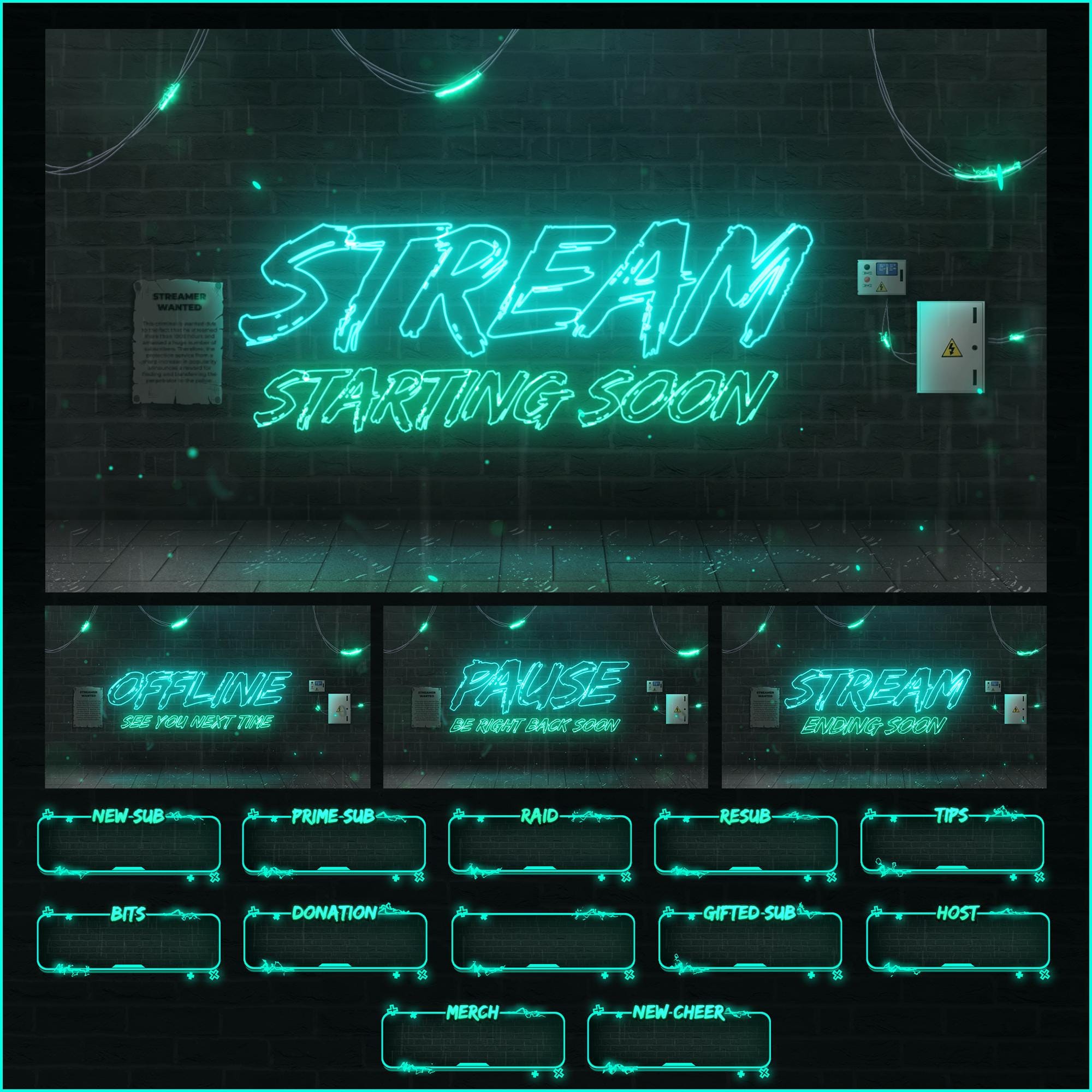 ANIMATED Green Neon STREAM OVERLAYS for Twitch, Youtube (obs Studio and ...