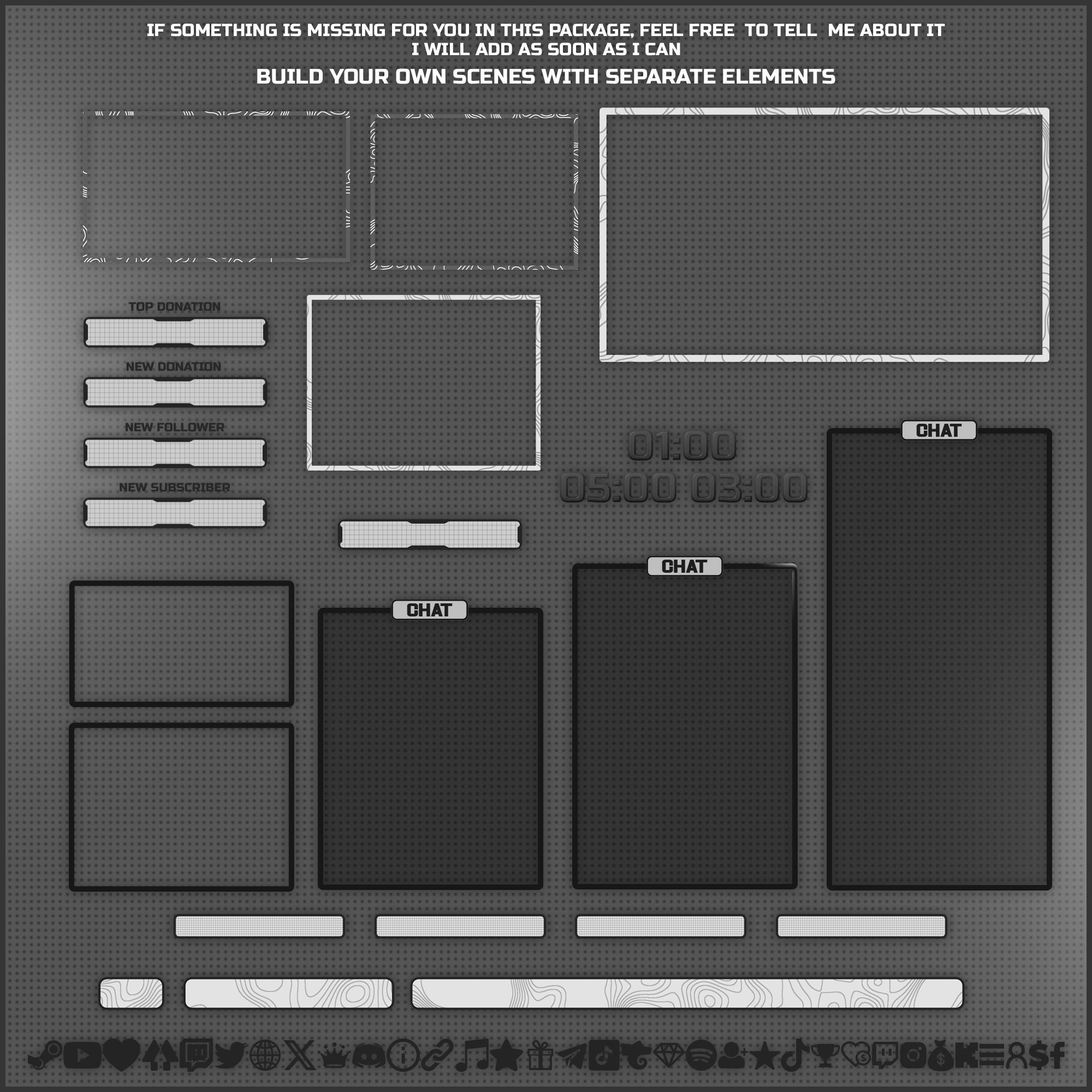 Animated WHITE Stream Overlays Package for Twitch, Youtube, OBS ...
